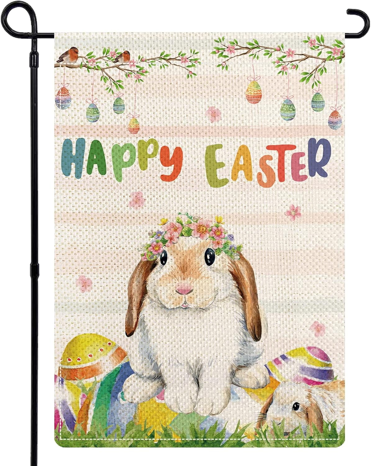 Happy Easter Rabbit Bunny Garden Flag for Outside, Easter Egg Tree ...