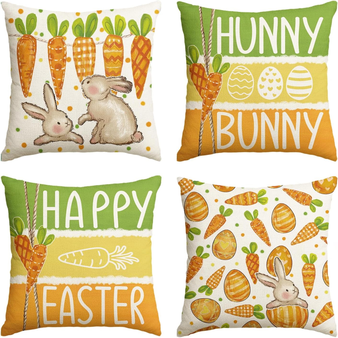 Happy Easter Rabbit Easter Eggs Carrots Watercolor Throw Pillow Covers ...