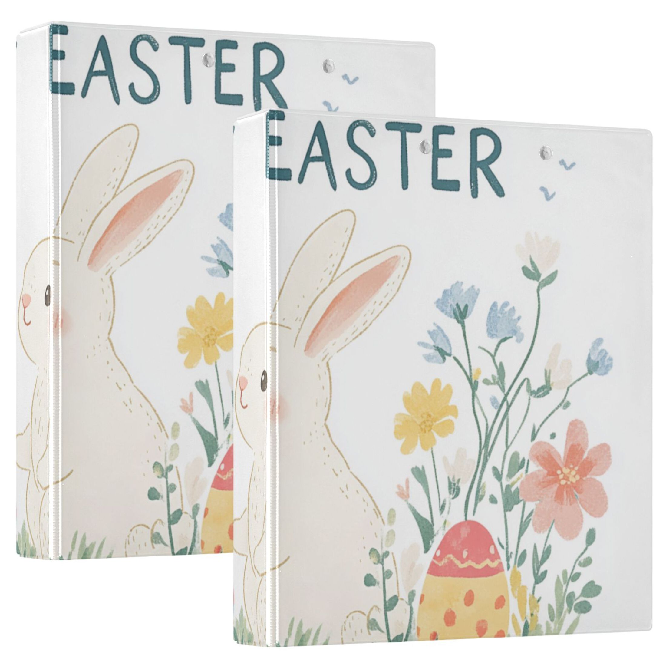 Happy Easter Rabbit Flowers Hand Painted Round Ring Binder 3 Rings 1.5 ...