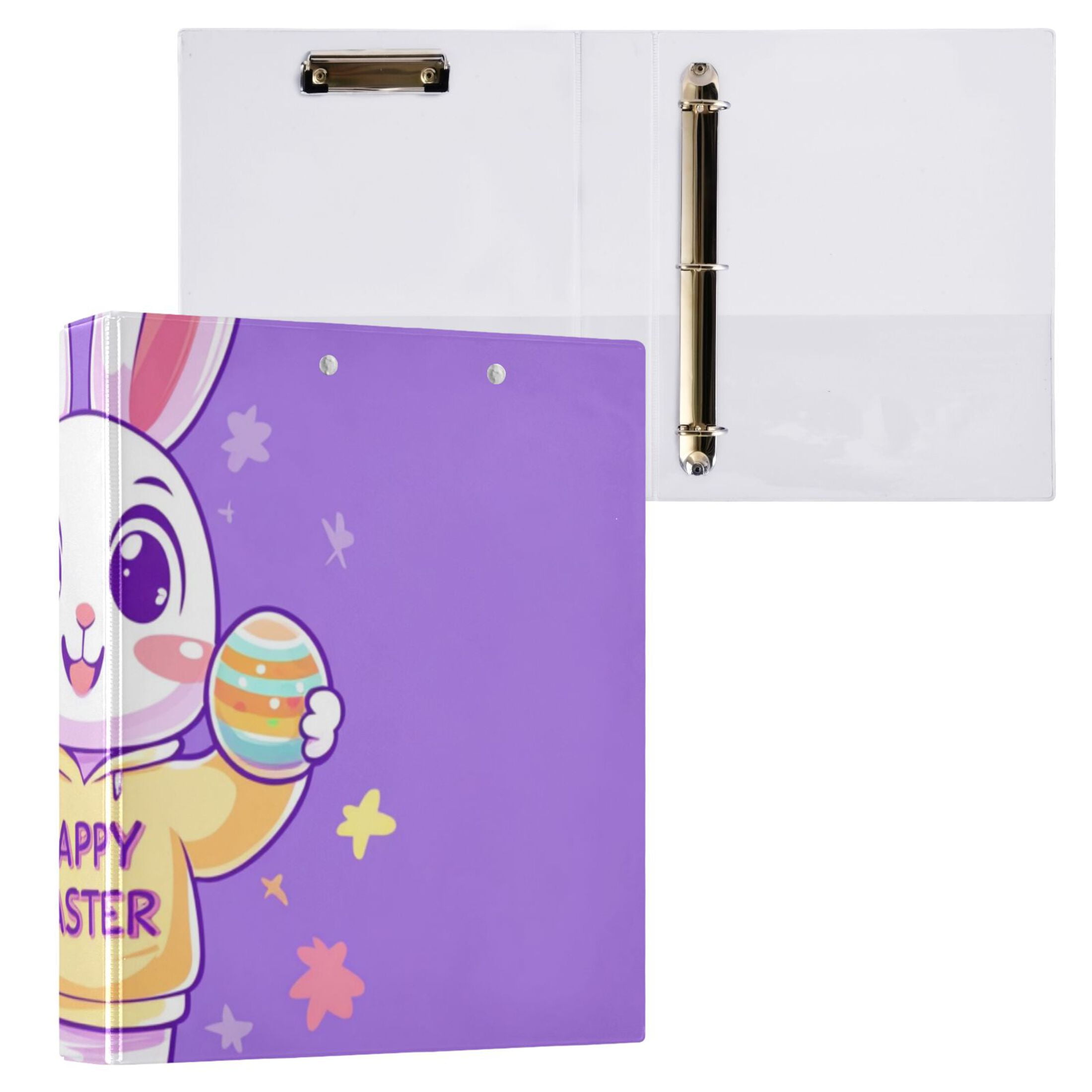 Happy Easter Rabbit Holding Egg Round Ring Binder 3 Rings 1.5" Capacity ...