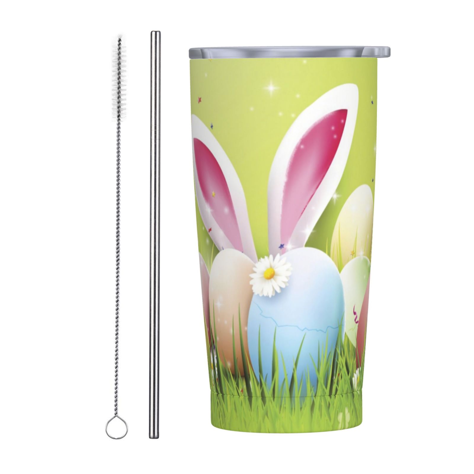Happy Easter Rabbit Pattern Stainless Steel Tumbler with Lid Coffee Mug ...