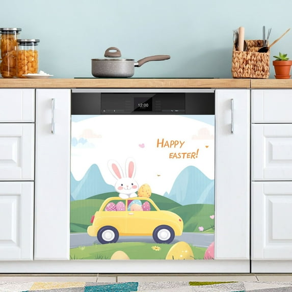 Happy Easter Rabbit on Car Eggs Dishwasher Magnet Refrigerator Magnetic ...