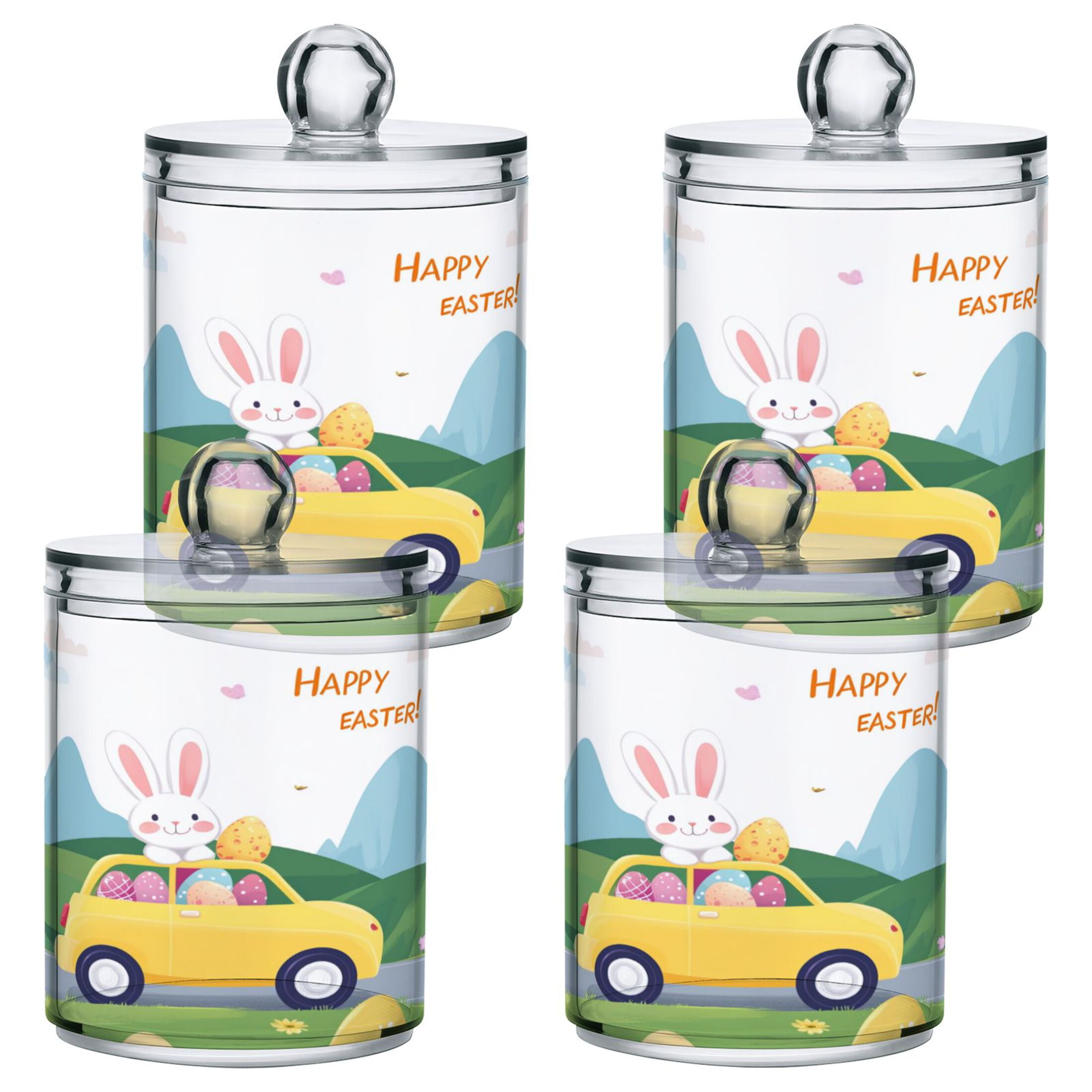 Happy Easter Rabbit on Car Eggs Translucent Plastic Cans Storage ...