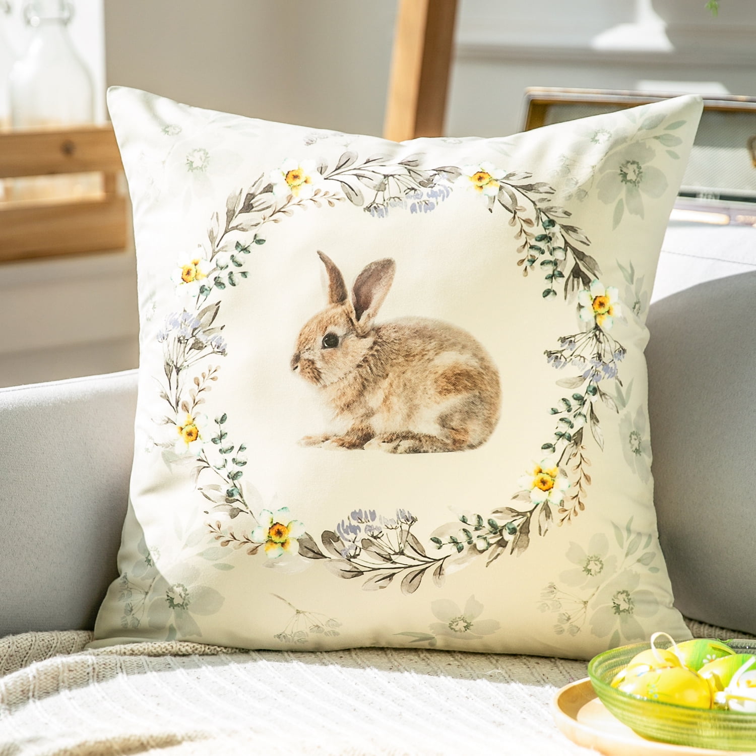 Happy Easter Rabbits Throw Pillow Cover Bunny Decor for Sofa Couch ...