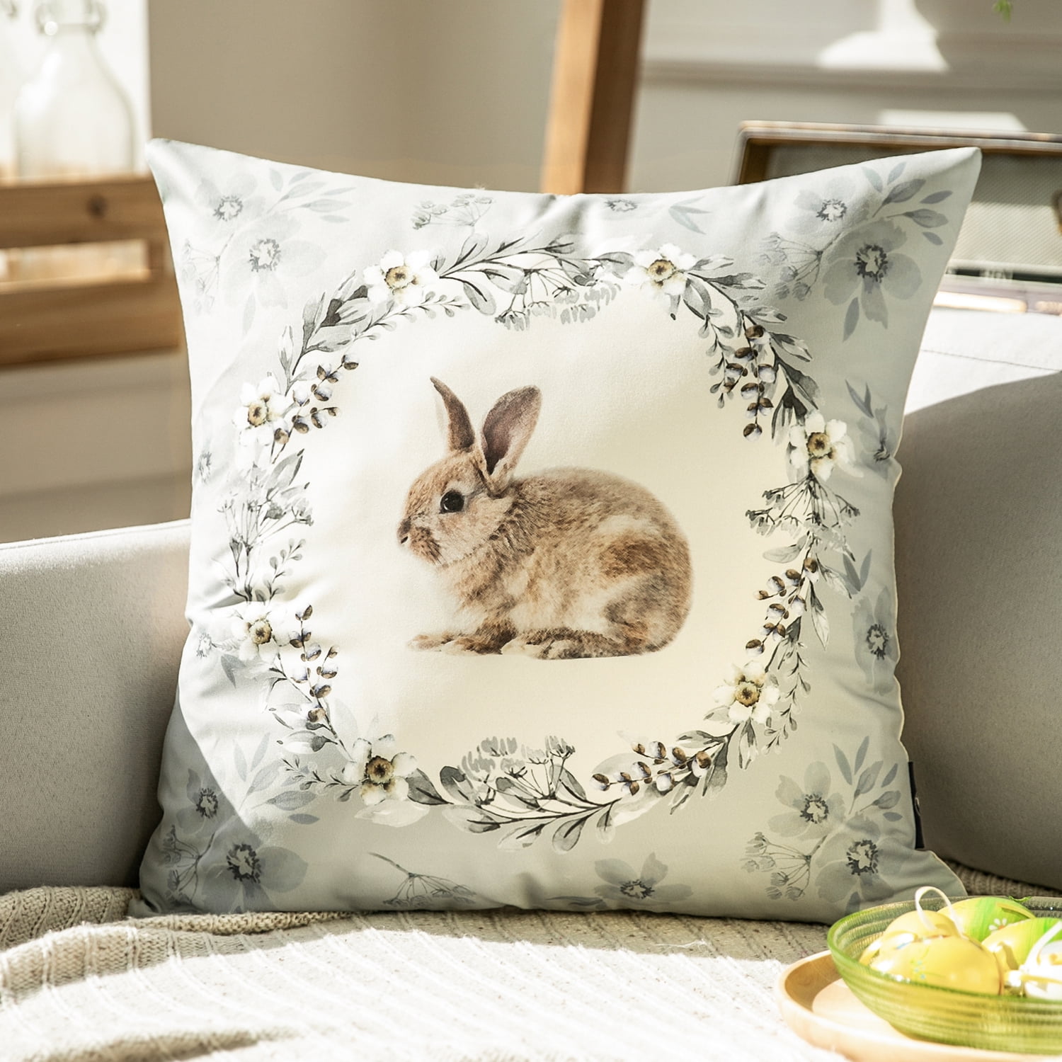 Happy Easter Rabbits Throw Pillow Cover Bunny Decor for Sofa Couch ...