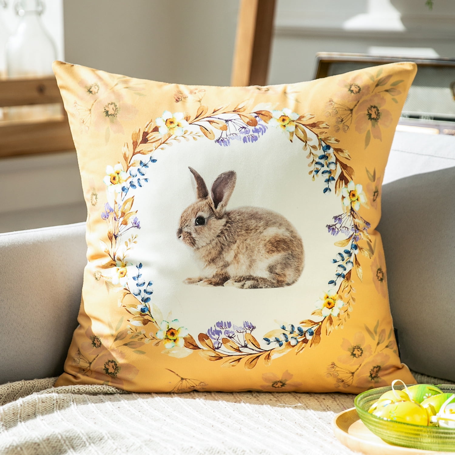 Happy Easter Rabbits Throw Pillow Cover Bunny Decor for Sofa Couch ...