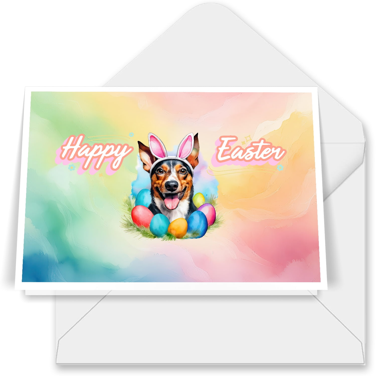 Happy Easter Rat Terrier with Bunny Ear Headband and Flowers 7x5in ...