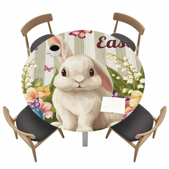 Happy Easter Round Fitted Tablecloth with Elastic Edge Watercolor ...