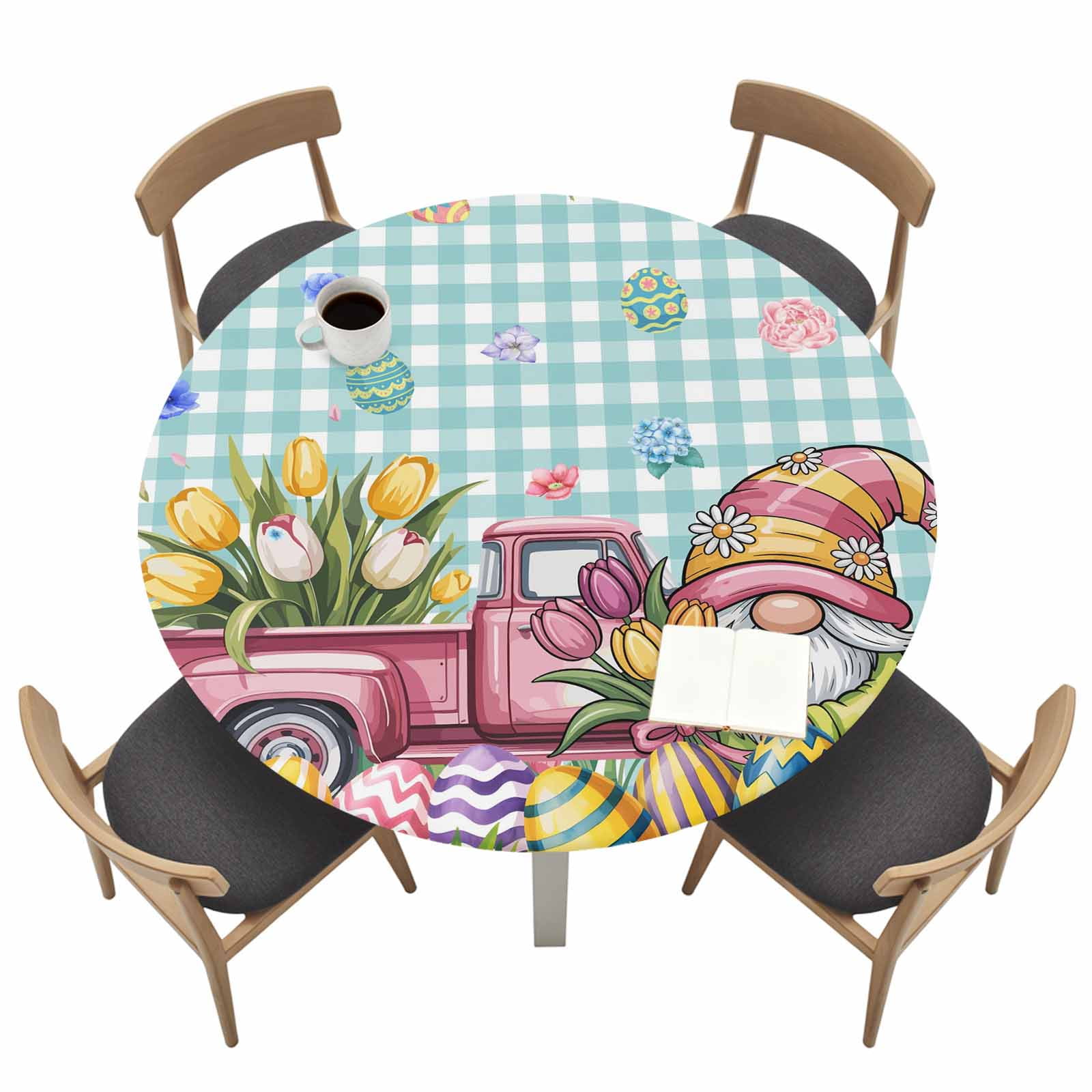Happy Easter Round Fitted Tablecloth with Elastic Edge Watercolor ...