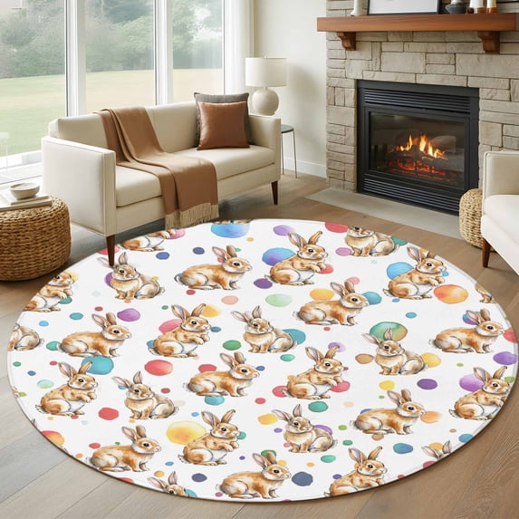 Happy Easter Round Rug 5ft Washable Circle Kitchen Rugs Non Slip Funny ...