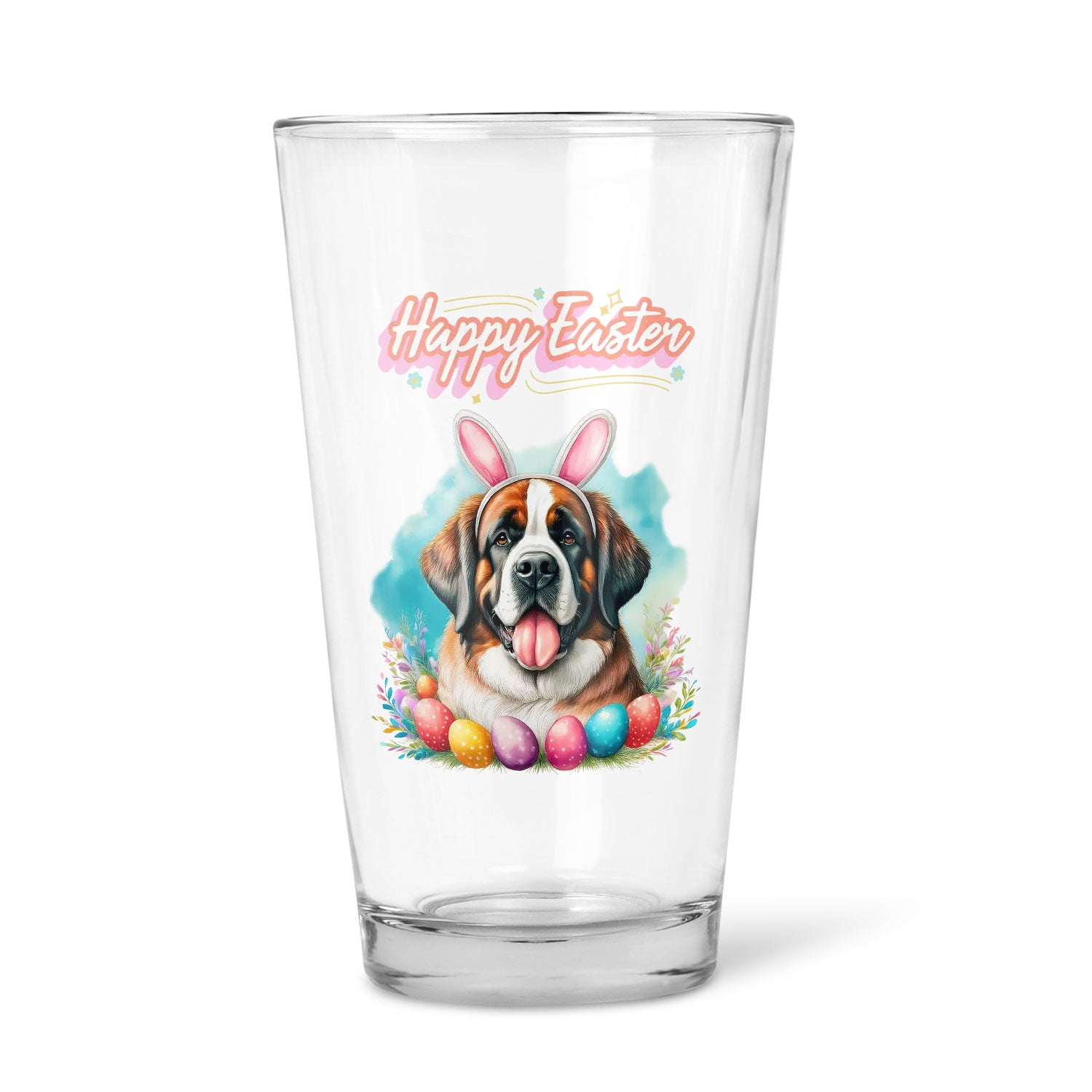 Happy Easter Saint Bernard with Bunny Ear Headband and Flowers 16oz ...