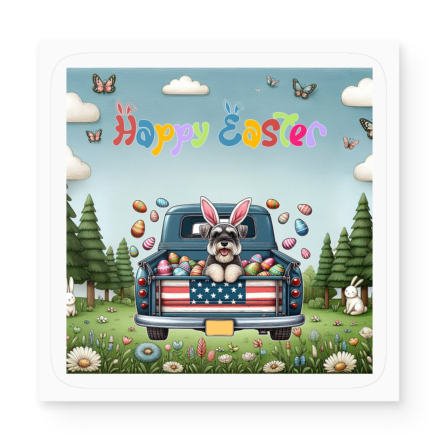 Happy Easter Schnauzer American Flag Truck Bunny Ears Vinyl Sticker ...