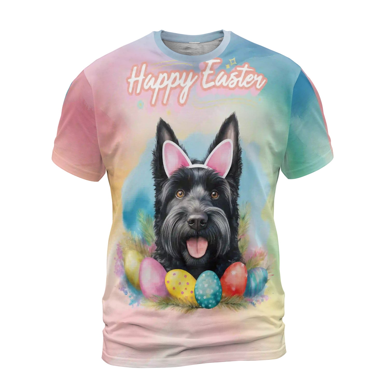 Happy Easter Scottish Terrier with Bunny Ear Headband and Flowers All ...