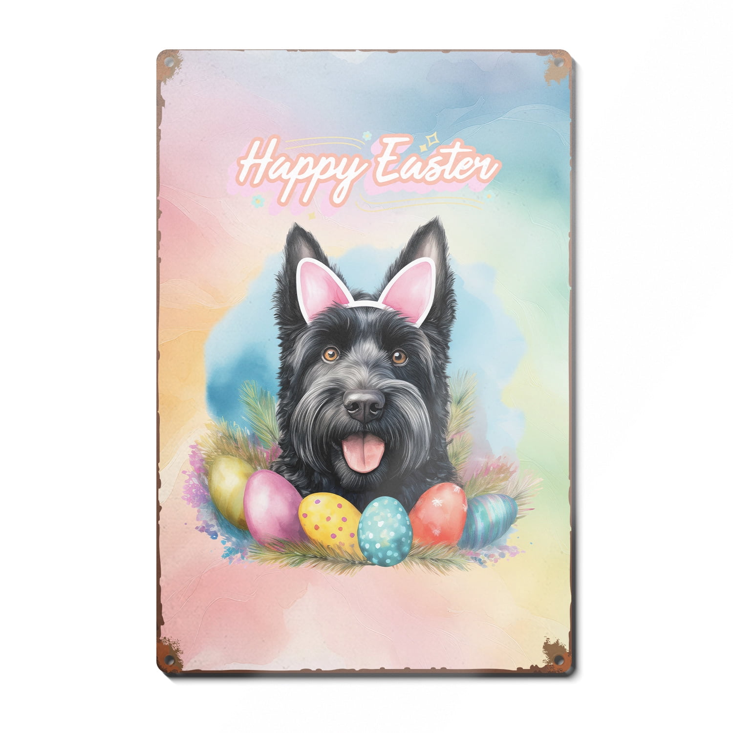 Happy Easter Scottish Terrier with Bunny Ear Headband and Flowers ...