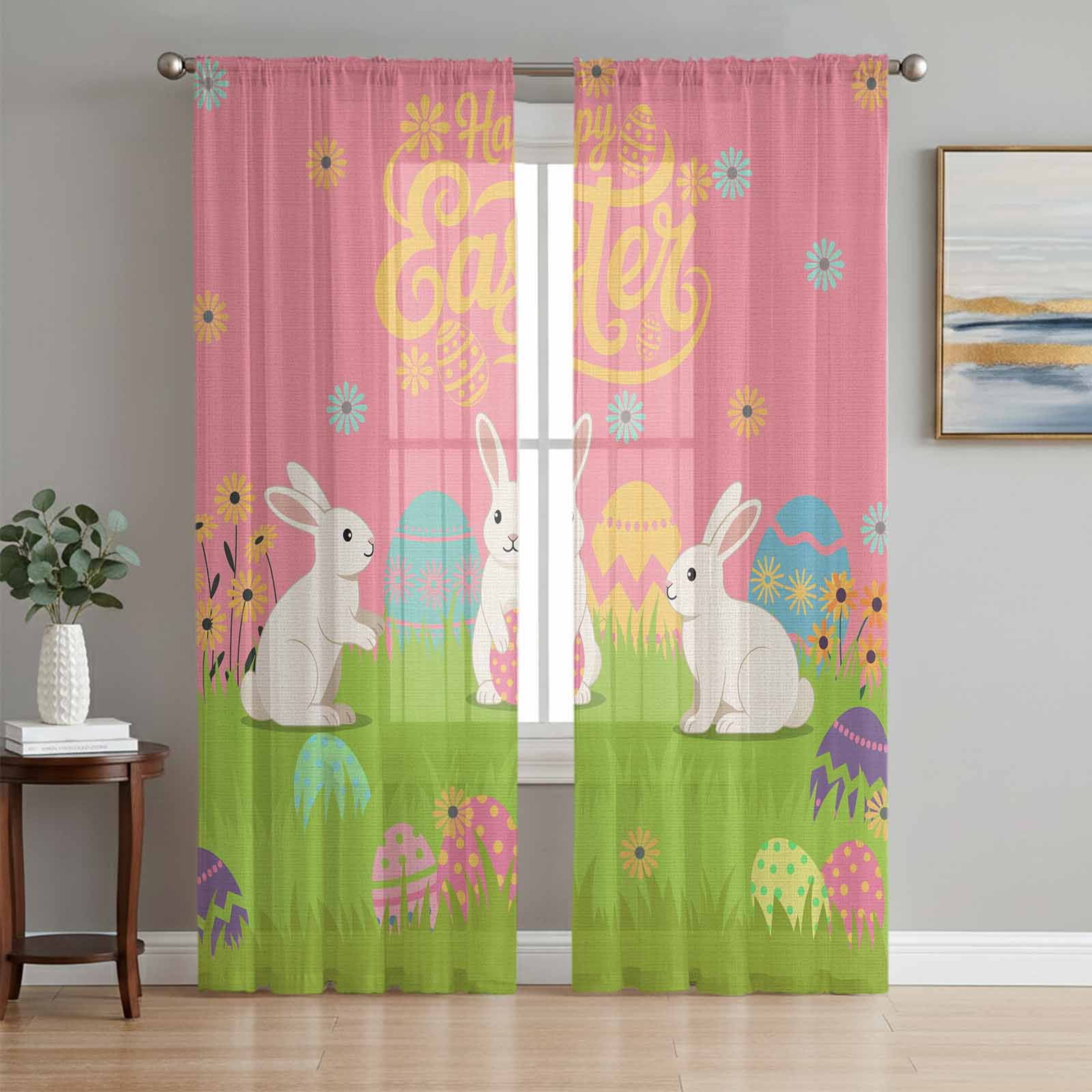 Happy Easter Sheer Curtains 108 Inch Length 2 Panels for Living Room ...