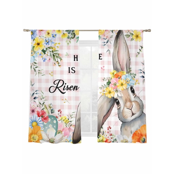 Happy Easter Sheer Curtains 2 Panels Set Spring Gray Bunny Yellow ...