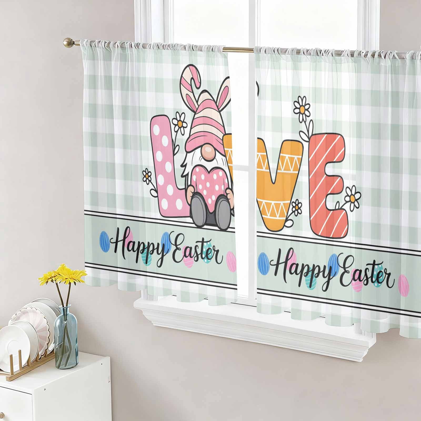 Happy Easter Sheer Curtains 45 Inch Length 2 Panels Set Window ...