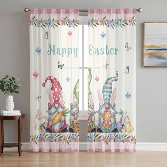 Happy Easter Sheer Curtains 72 Inch Length 2 Panels Set, Funny Gnomes ...
