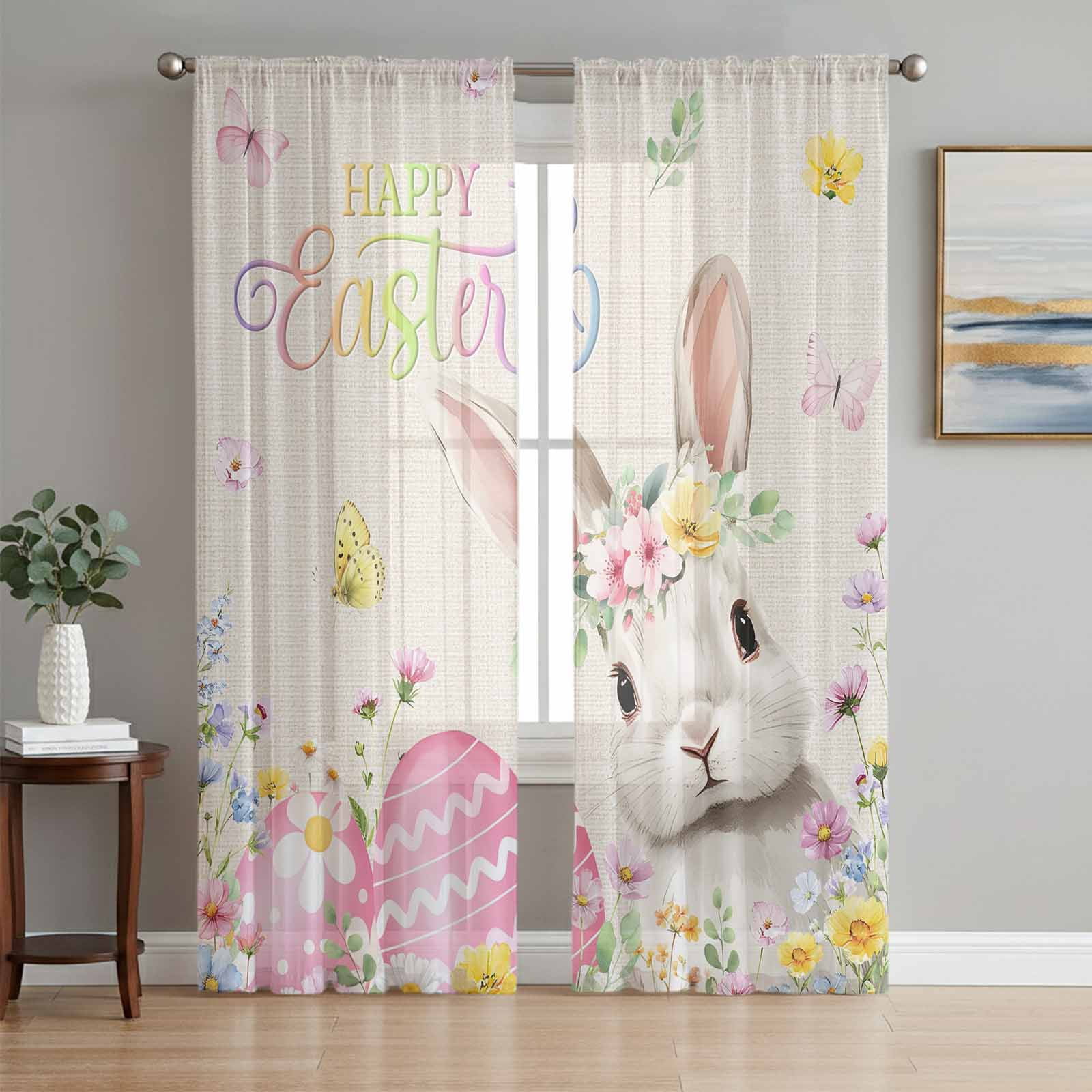 Happy Easter Sheer Curtains 84 Inch Length 2 Panels Set Window ...