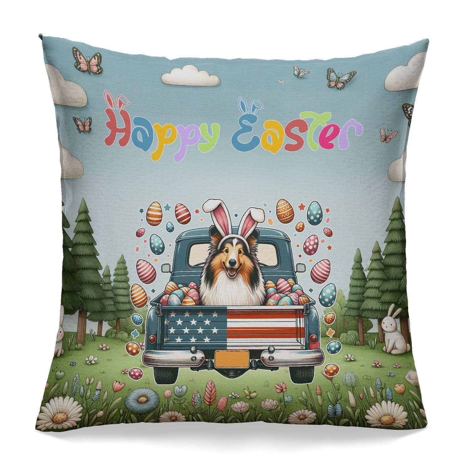 Happy Easter Shetland Sheepdog American Flag Truck Pillowcase Double ...