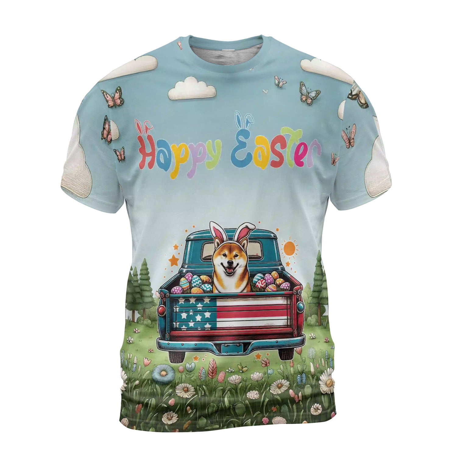 Happy Easter Shiba Inu American Flag Truck Bunny Ears All Over Print 3D ...
