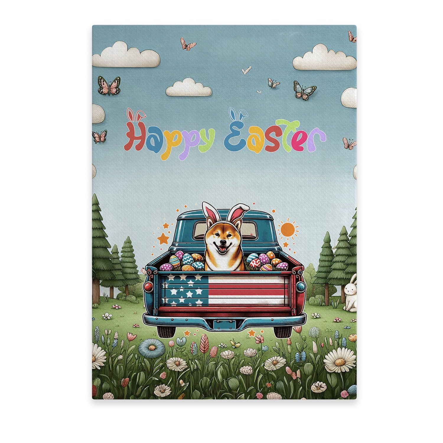 Happy Easter Shiba Inu American Flag Truck Bunny Ears Vertical Matte ...