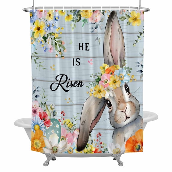 Happy Easter Shower Curtain for Bathroom, Spring Bunny He Is Risen ...