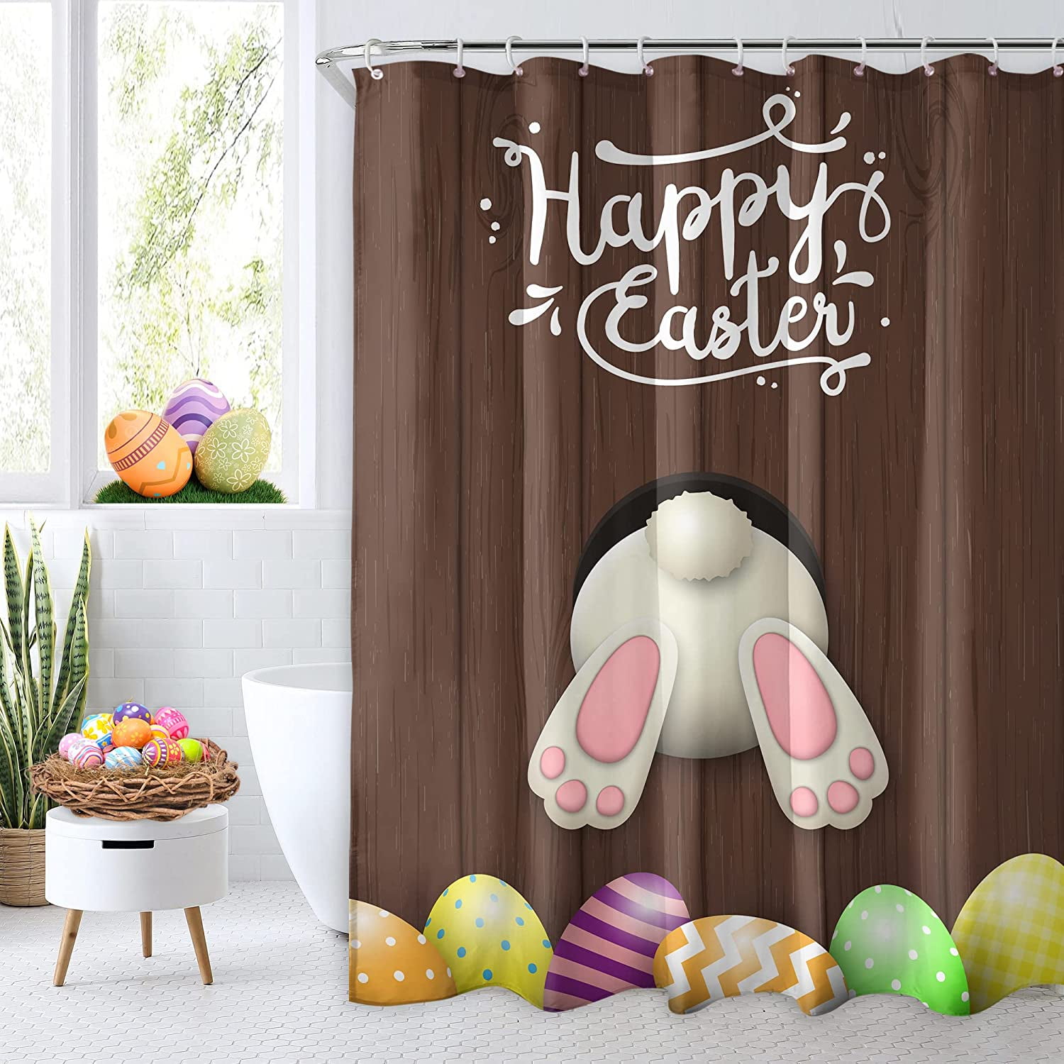 Happy Easter Shower Curtain, Easter Eggs Bunny Shower Curtains for ...