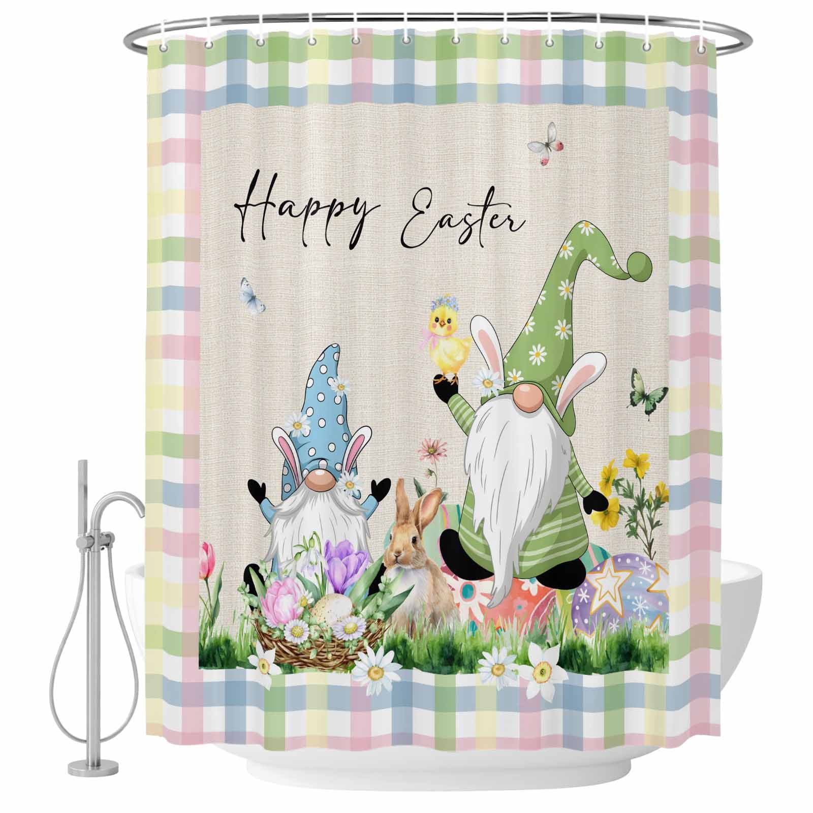 Happy Easter Shower Curtain Set - Standard 72" x 72" Washable Bathtub ...