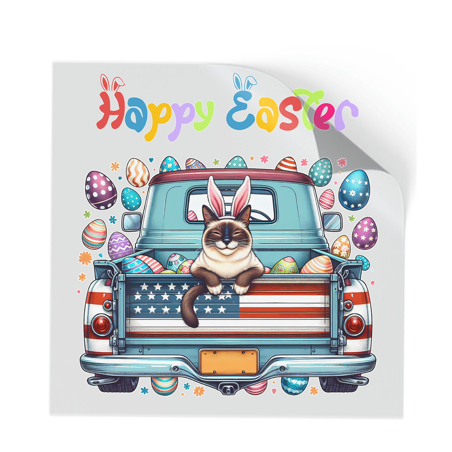 Happy Easter Siamese American Flag Truck Bunny Ears Cutout Transfer ...