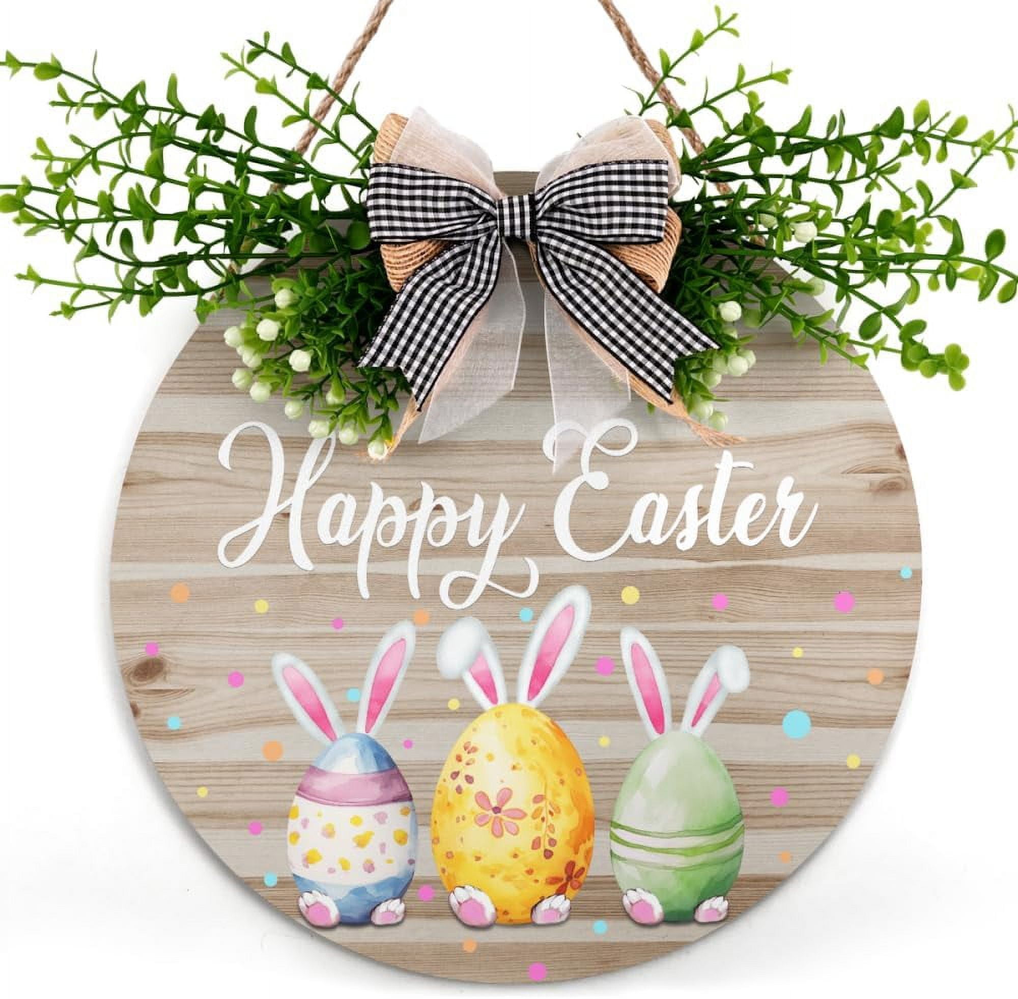 Happy Easter Sign, Colorful Easter Eggs Bun-ny Wood Plaque Farmhouse ...