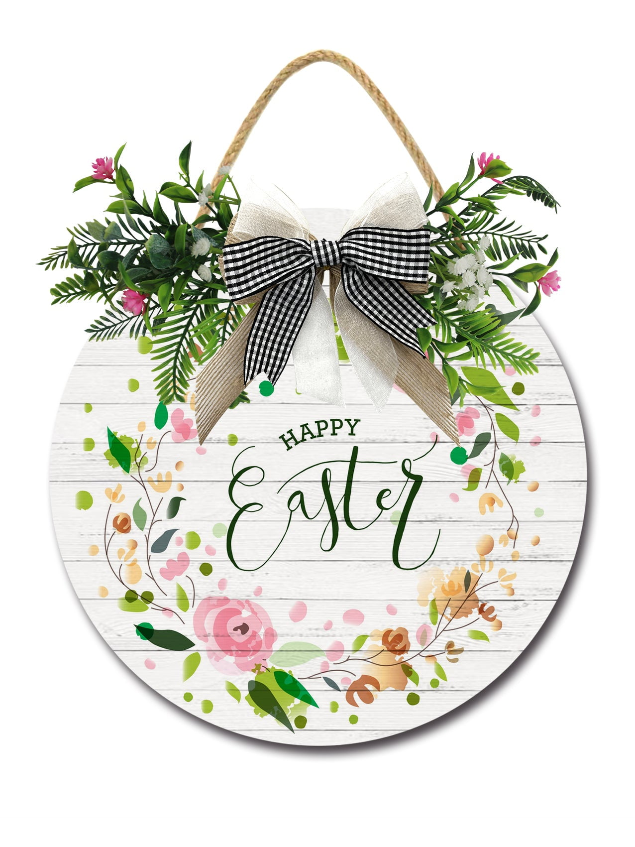 Happy Easter Sign Front Door Porch Decorations, Round Rustic Wood ...