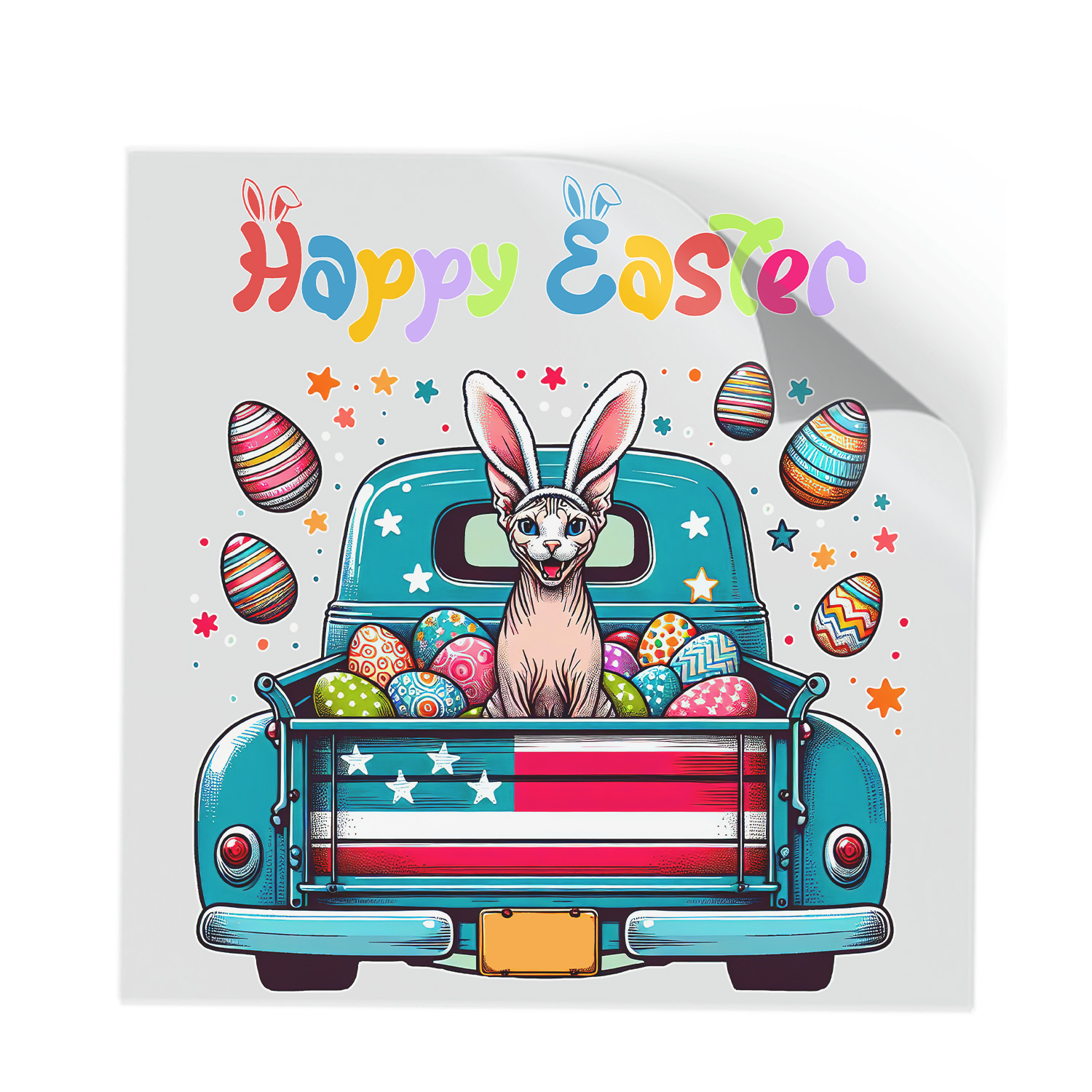 Happy Easter Sphynx American Flag Truck Bunny Ears Cutout Transfer ...