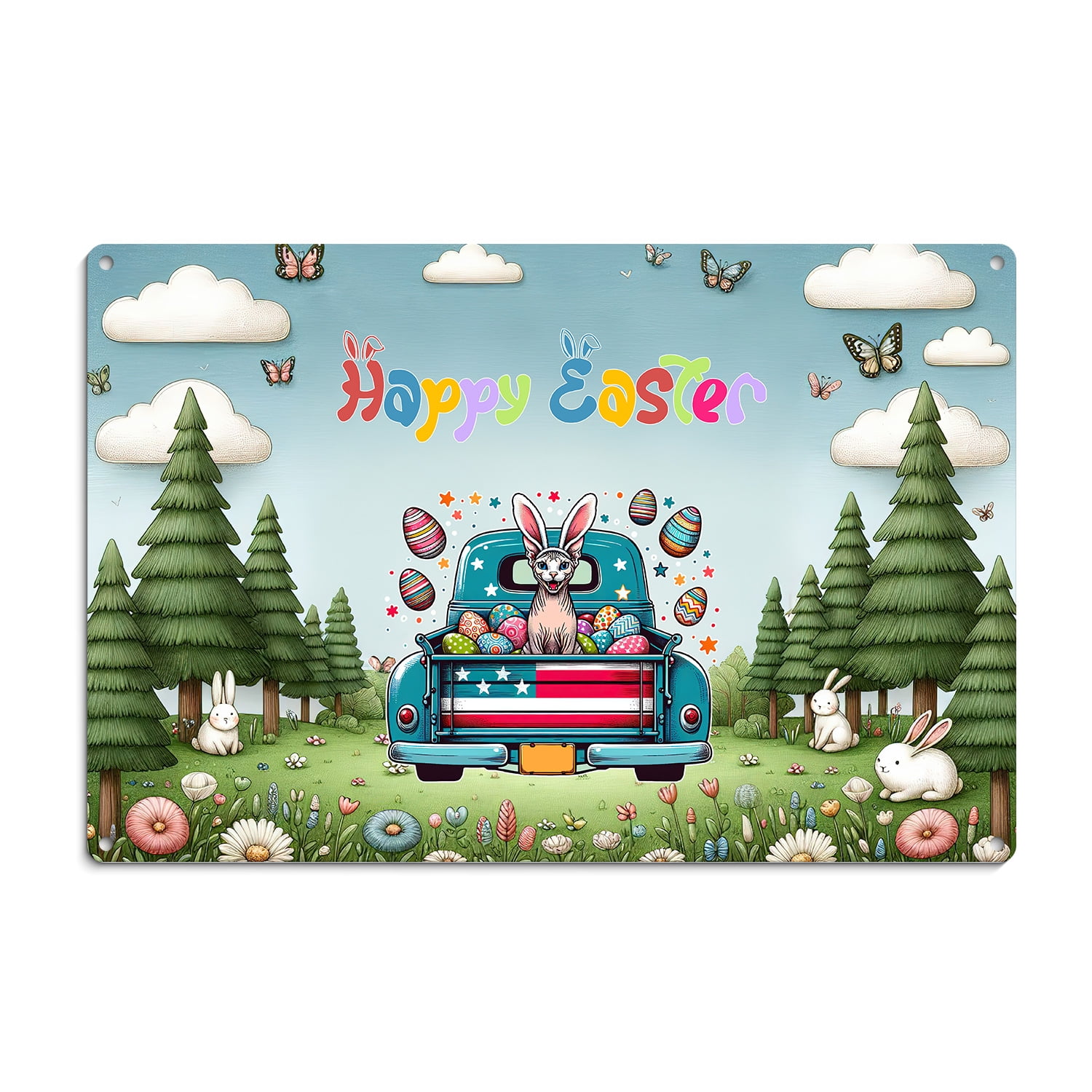 Happy Easter Sphynx American Flag Truck Bunny Ears Horizontal Metal ...