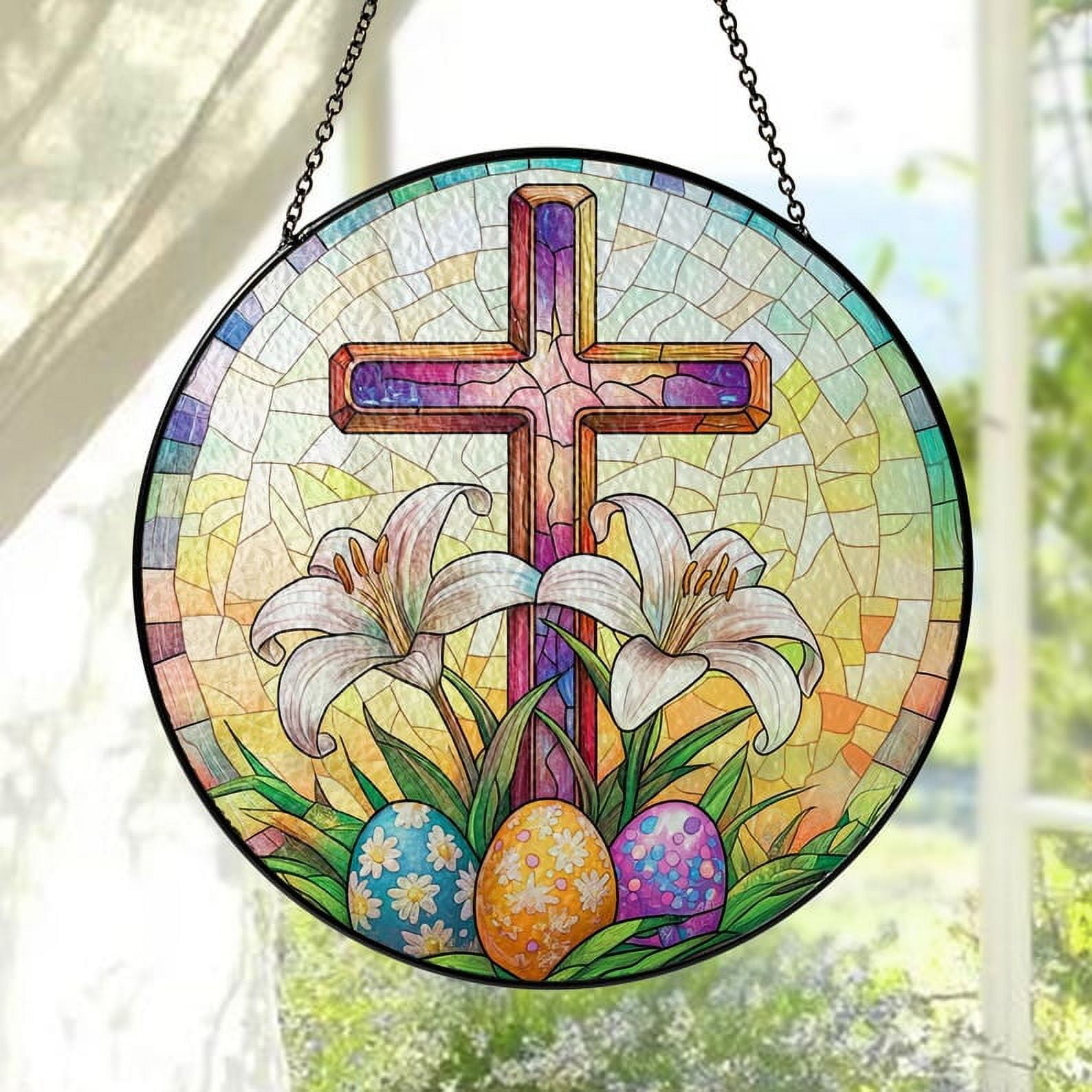 Happy Easter Stained Glass, Easter Suncatcher, Easter Egg Window Decor ...