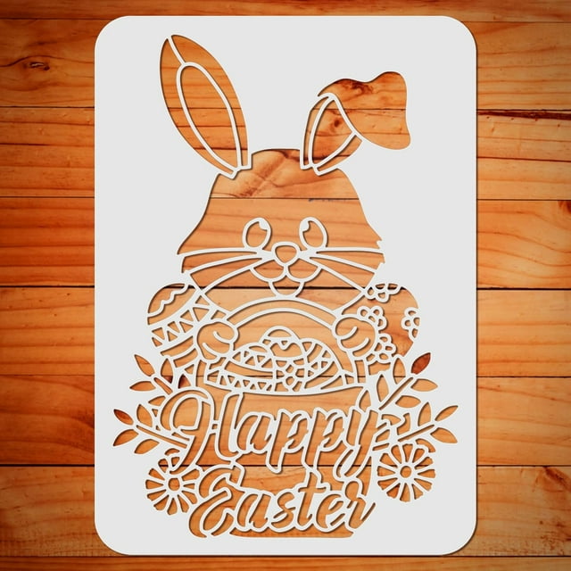 Happy Easter Stencil Reusable Easter Rabbit Painting Stencils for Painting on Wood Canvas Paper ...