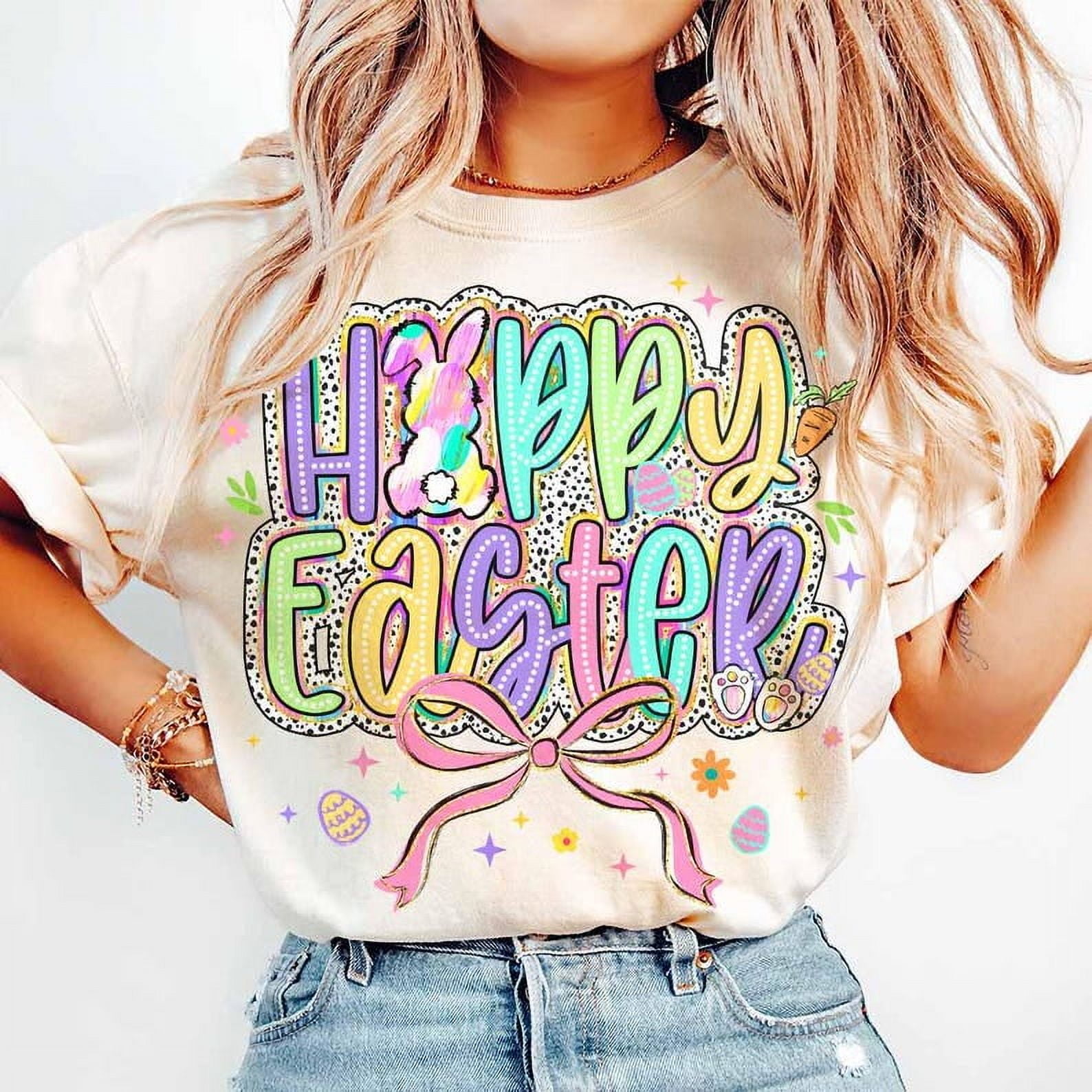 Happy Easter T-Shirt, Coquette Bunny Bow Tee, Retro Preppy Easter Shirt ...
