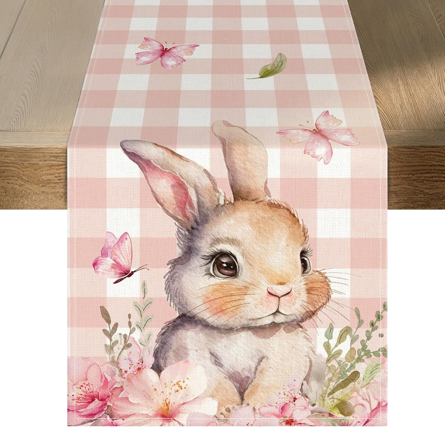 Happy Easter Table Runner 2-Ply (13"x72") - Buffalo Plaid Bunny Runner ...