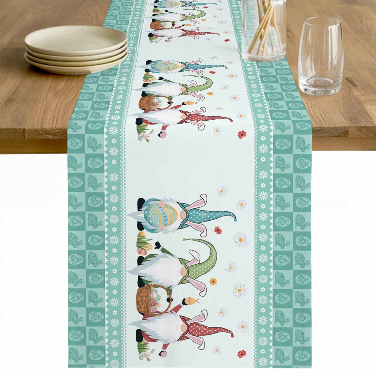 Happy Easter Table Runner - 70 Inch Long Cute Gnomes Eggs Green Bunny ...