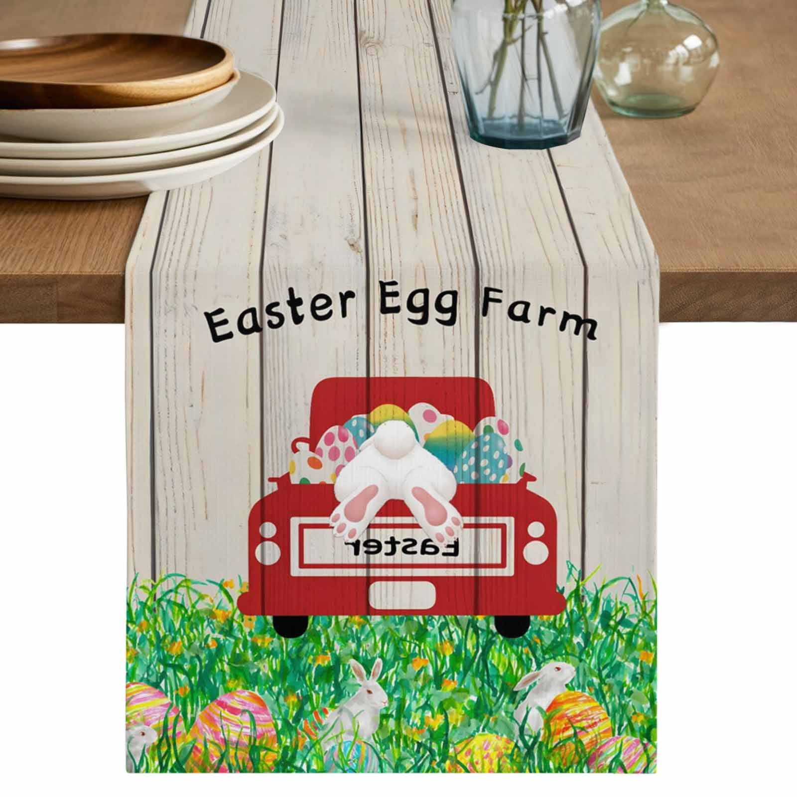 Happy Easter Table Runner 70 Inches, Spring Easter Eggs Bunny Farmhouse ...