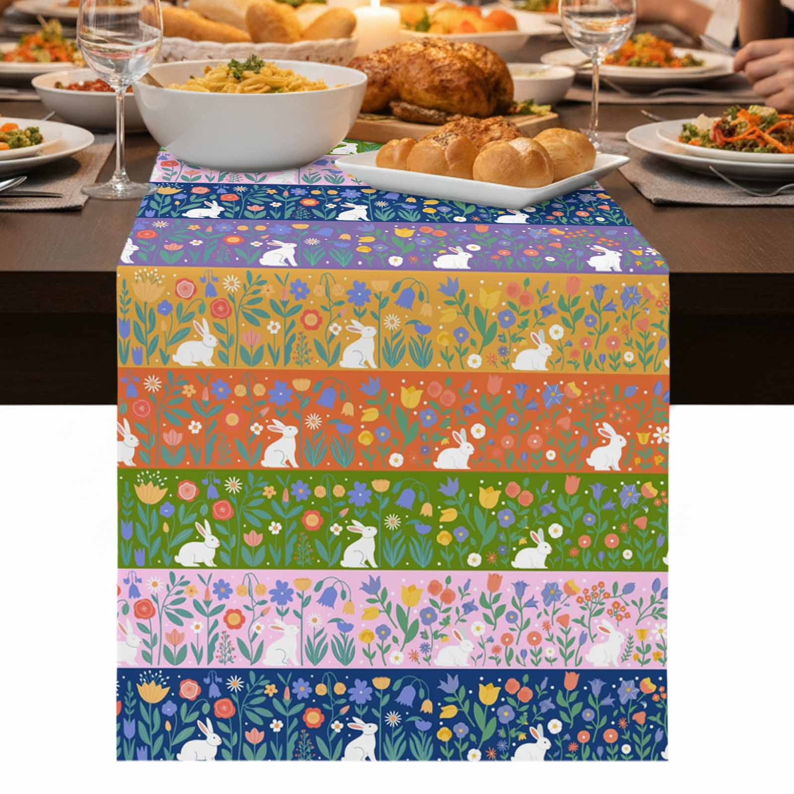 Happy Easter Table Runner 90 Inch Long Dresser Scarves Cotton Linen ...