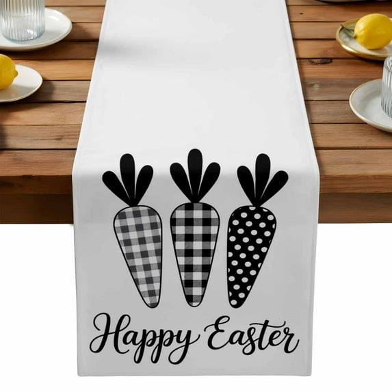 Happy Easter Table Runner, Spring Vintage Black White Plaid Dots Carrots Washable Kitchen Table ...