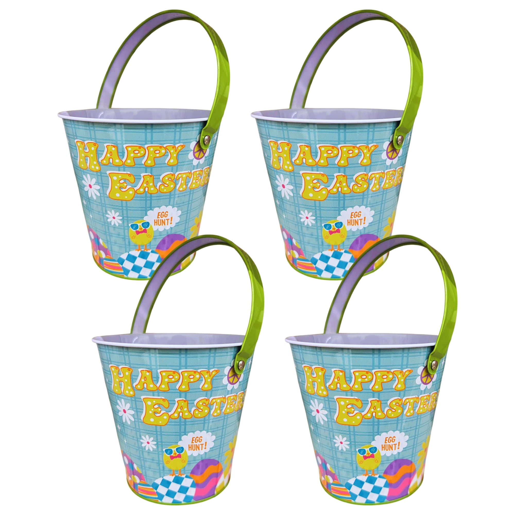 Happy Easter Tin Buckets with Handles, Mini Tin Pails for Egg Hunt ...