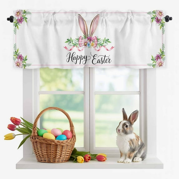 Happy Easter Valances for Windows, Daisy Rabbit Ear Green Leaf Spring ...