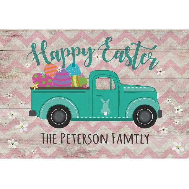 Happy Easter Vintage Pickup Truck Personalized Doormat with Custom Name ...