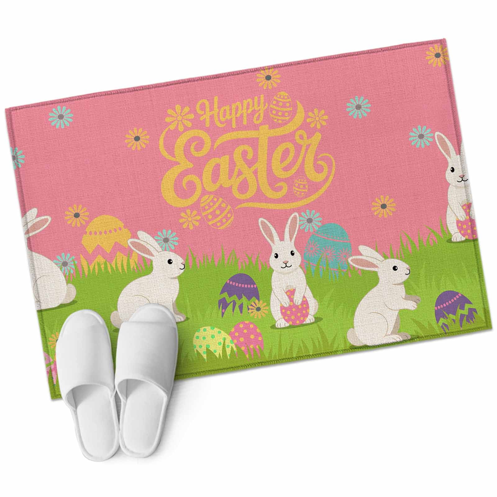 Happy Easter Washable Area Rug 2 x 3 ft Easter Rabbits Eggs Floral ...