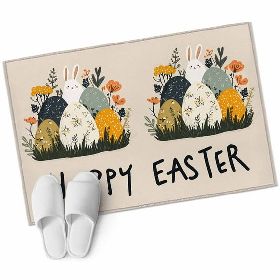 Happy Easter Washable Area Rug 2 x 3 ft Spring Eggs Flowers White ...