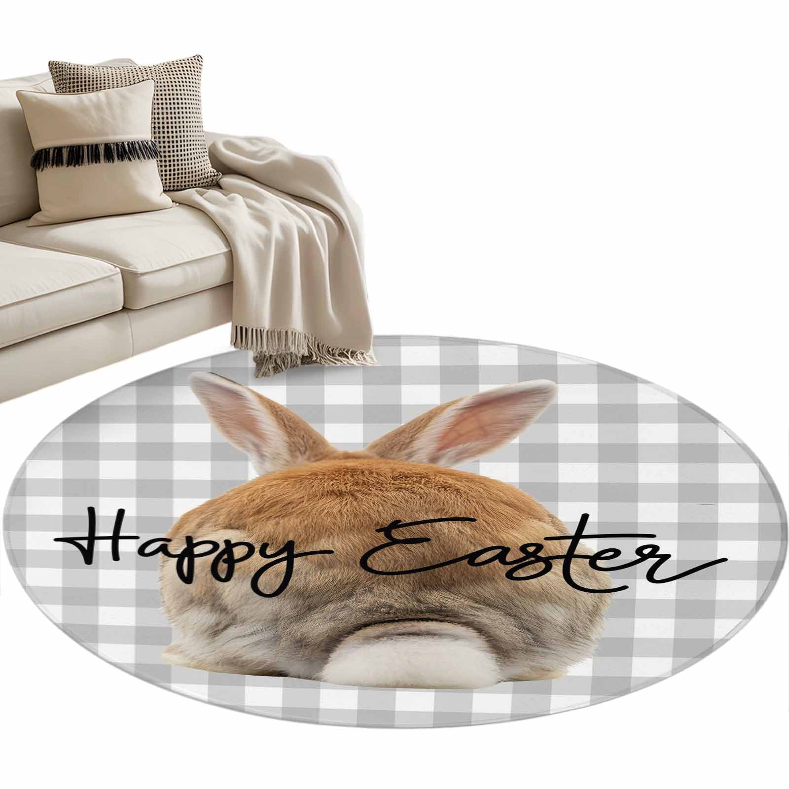 Happy Easter Washable Round Area Rug 3 ft, Cute Bunny Ass Rabbit Ear ...
