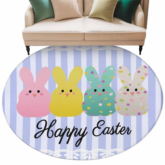 Happy Easter Washable Round Area Rug 8 ft, Spring Pink Yellow Green ...