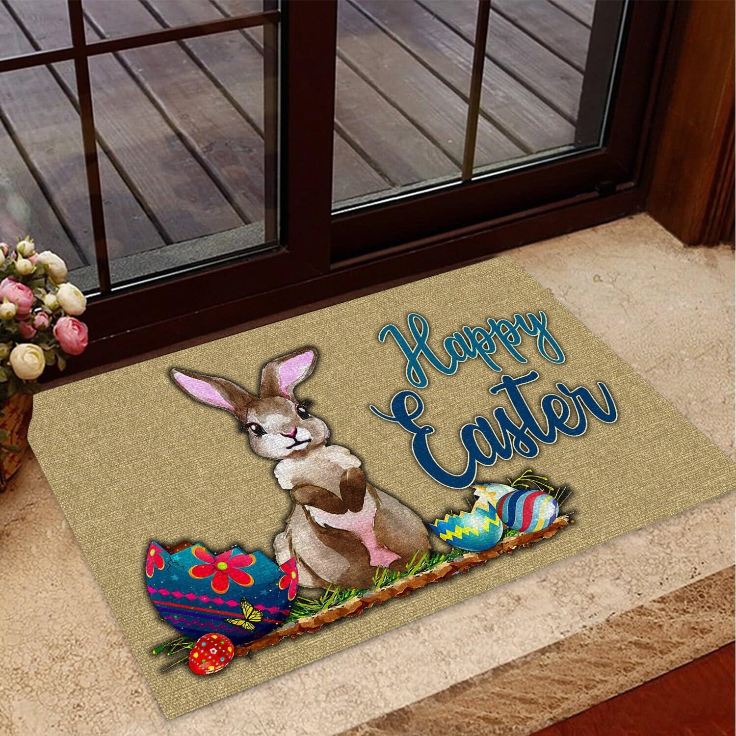 Happy Easter Welcome Mats Easter Bunny Door Mat Easter Rabbit Door Mat ...